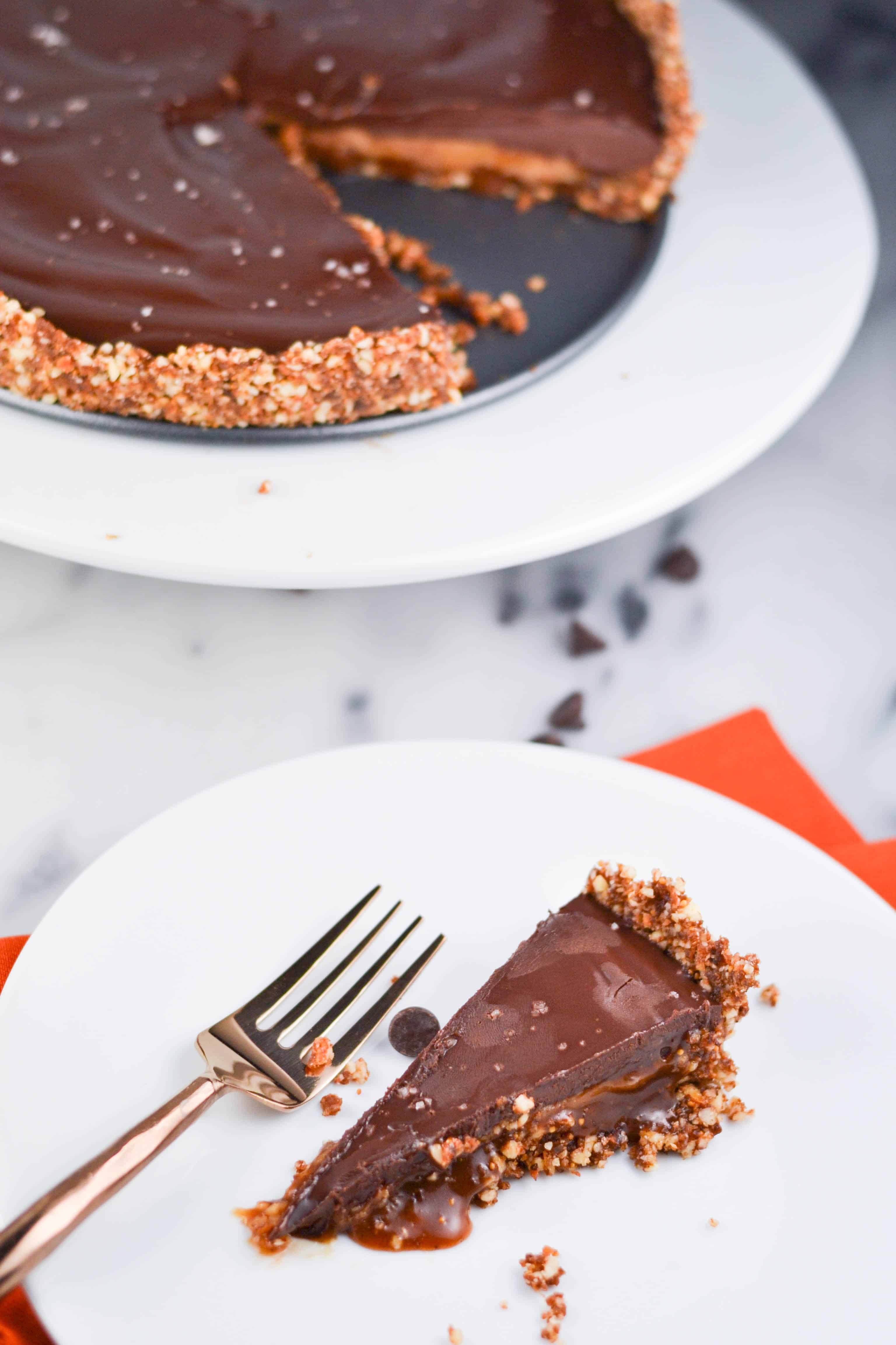 Dairy-Free Pumpkin Spice Caramel Chocolate Pie - A Dash of Megnut