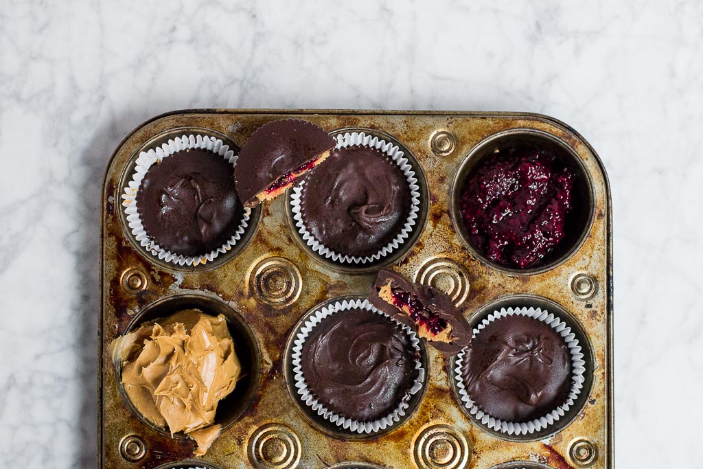 Chocolate Chia Jam Peanut Butter Cups - Gluten-free, Dairy-free, Vegan